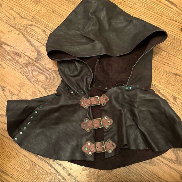 Other | Medieval Larp Cosplay Man At Arms Brown Leather Hood Cowl ...